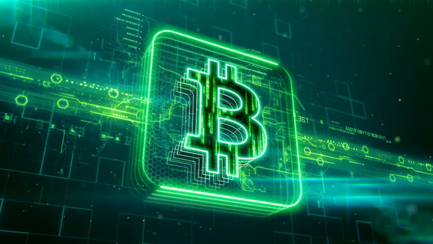 Abstract Animation Of Bitcoin Currency Sign In Digital Cyberspace ...