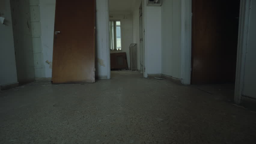 Empty Evacuated Broken House Apartment, Interior.Panning Inside A ...