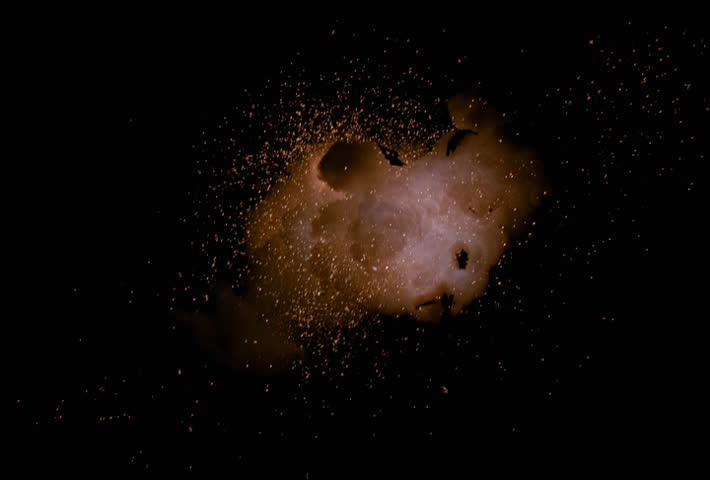 Explosion With Large Chunks Of Debris And A Shower Of Sparks Stock ...