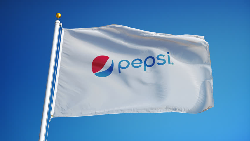 PepsiCo Flag Waving In Slow Motion Against Blue Sky, Editorial ...
