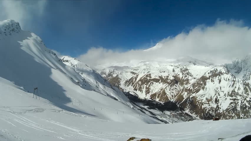Epic View Of Snow Mountain Landscape Panoramic Scenery. Winter Season ...