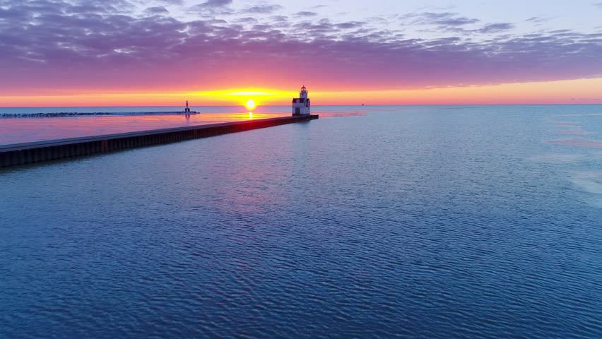 Amazing Lake Michigan Scenic Sunrise Stock Footage Video (100% Royalty ...