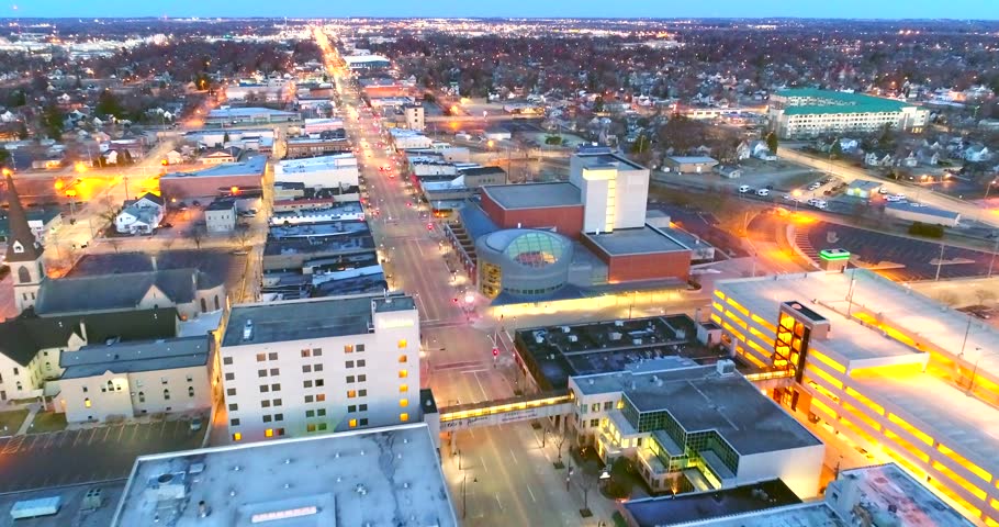 Stunning Twilight Aerial View Downtown Appleton Wisconsin, College ...