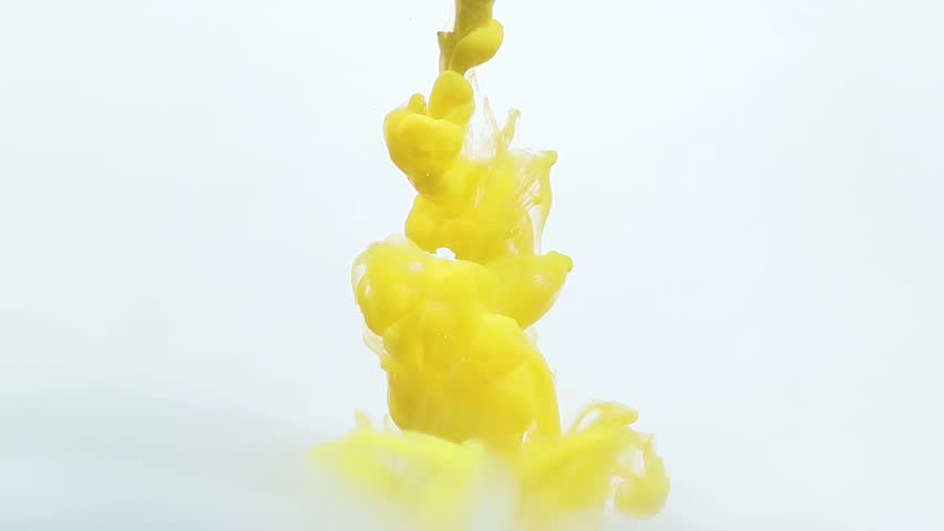 Abstract Dynamic Flow Of Bright Yellow Ink In Clear Water On White ...