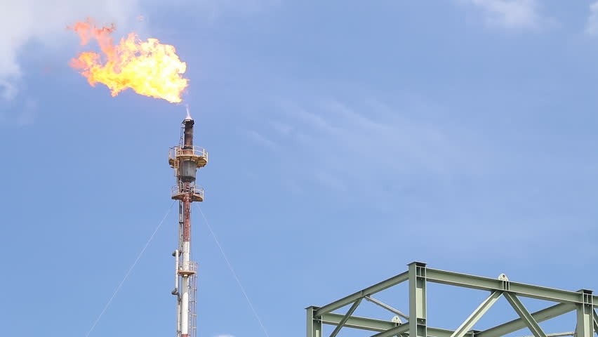 Chemical Flare Tower In Industrial Plant With Blue Sky Stock Footage ...