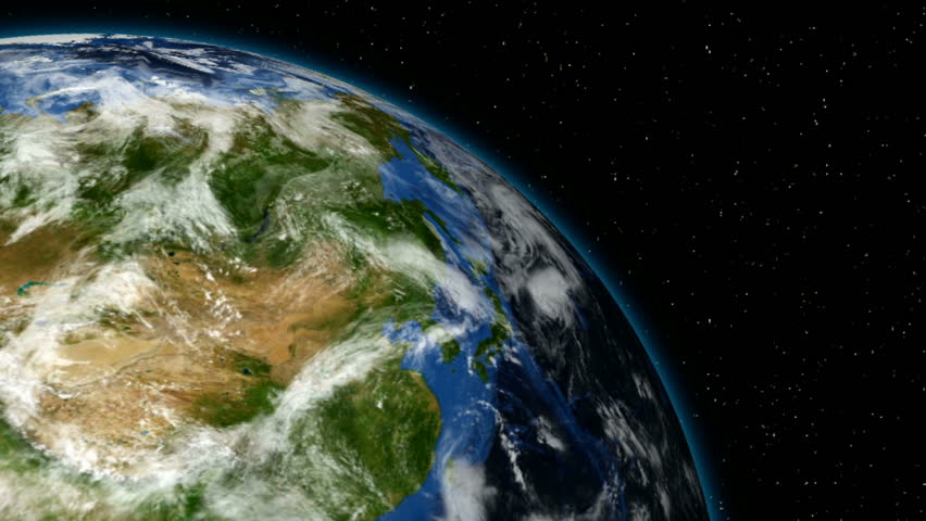 Looping Animation Of Rotating Earth With Stars And Comets Over Northern ...