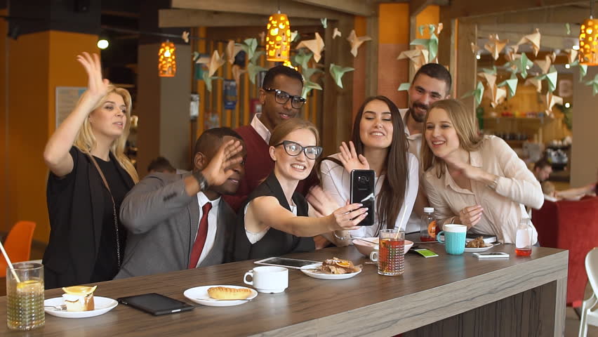 Women Eating In A Cafe. Group Of People Enjoying Cafe Culture And ...