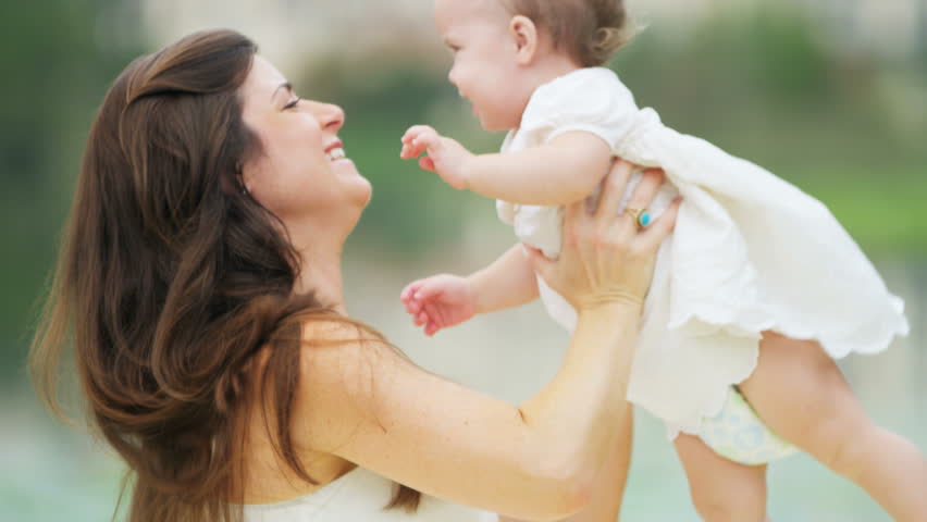 Mother And Baby Having Fun Outdoors.Together In Green Summer Park. Mom ...