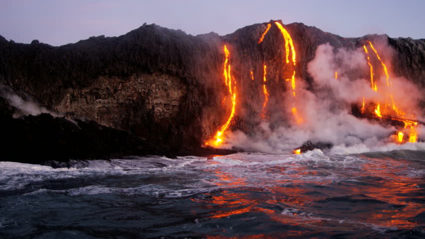 Stock Video Clip of Red hot lava pouring into the Pacific | Shutterstock
