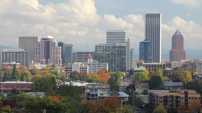 Portland Oregon Downtown City Skyline In Colorful Fall Autumn Season ...