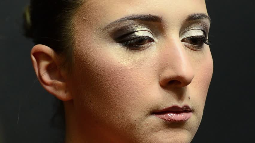 Crying Woman With Mascara Running Under Her Eyes. Young Woman Crying On ...