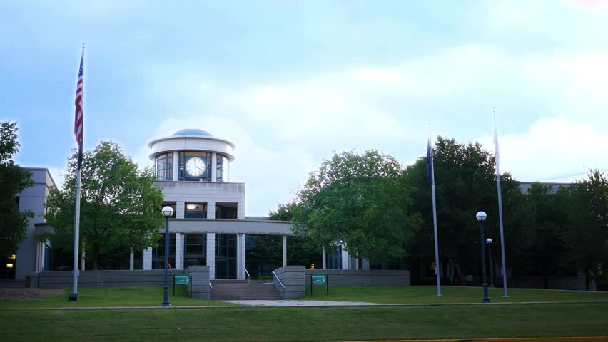 Stock Video Clip of Establishing shot of modern town hall building ...