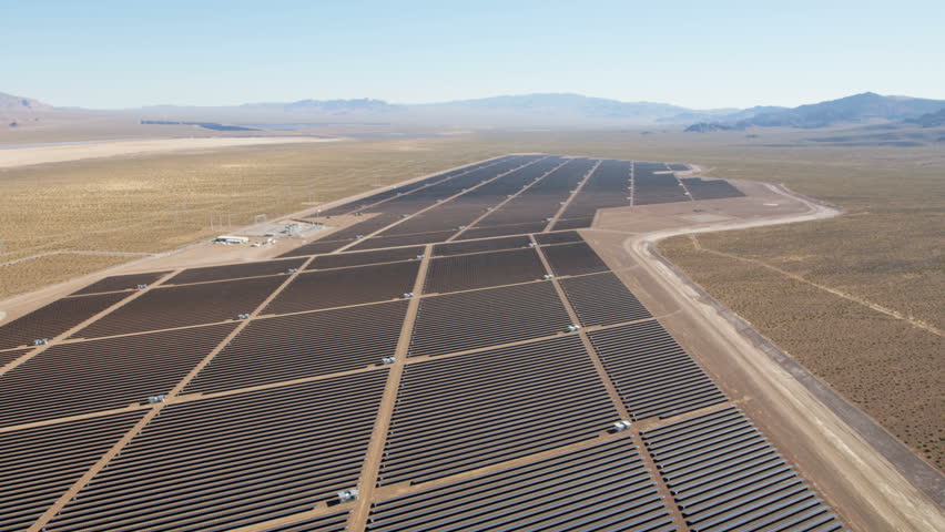 Aerial Desert View Boulder Solar Project Solar Panels Harvesting Clean ...