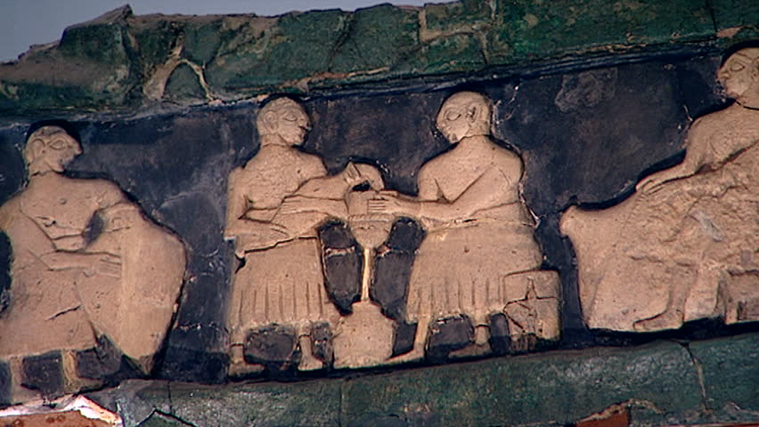 BAGHDAD, IRAQ - CIRCA 2002: Sumerian Frieze With Inlay Of A Wine Bearer ...