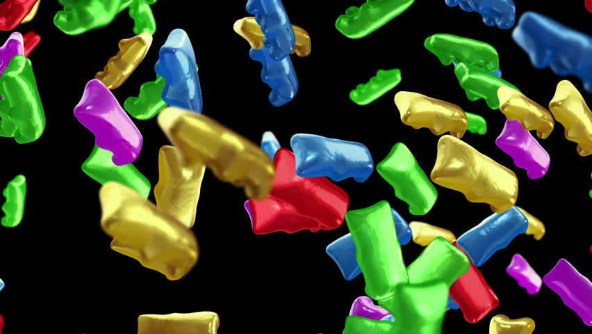 Animation Of Falling Jelly Candy Bears On Colorful Background ...