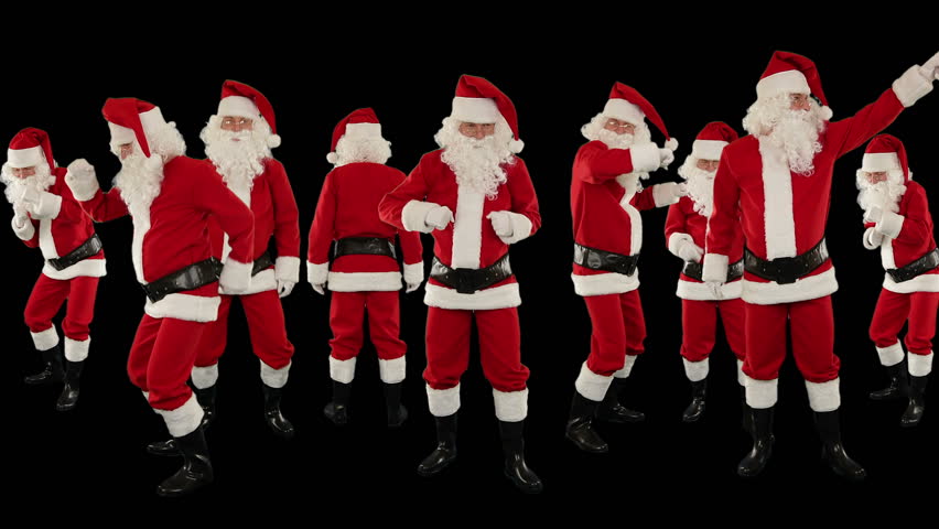 Bunch Of Santa Claus Dancing Against White, Christmas Holiday ...