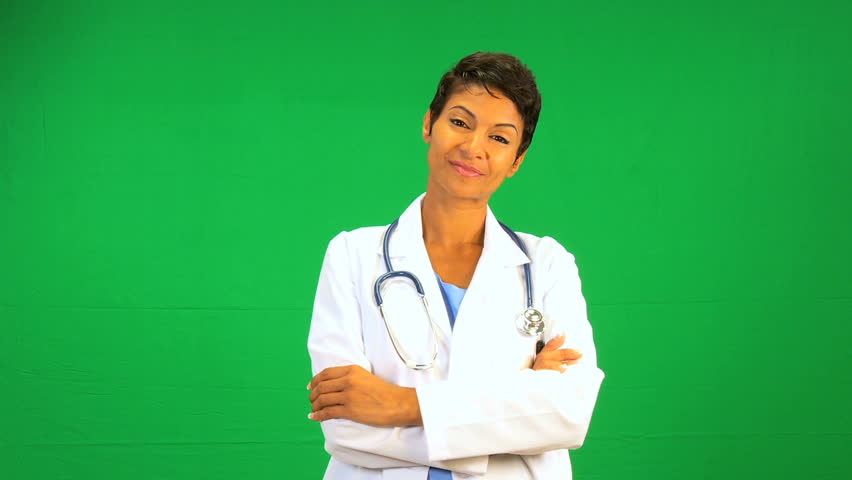 Female African American Doctor Wireless Tablet Standing Green Screen ...