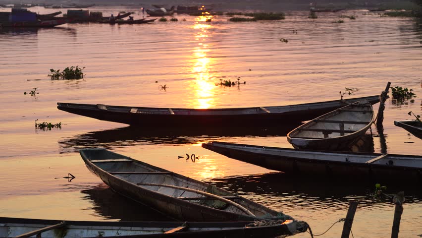 A Logging Boom Boat Is Moored Alongside A Fast Moving River/Boom Boat/A ...