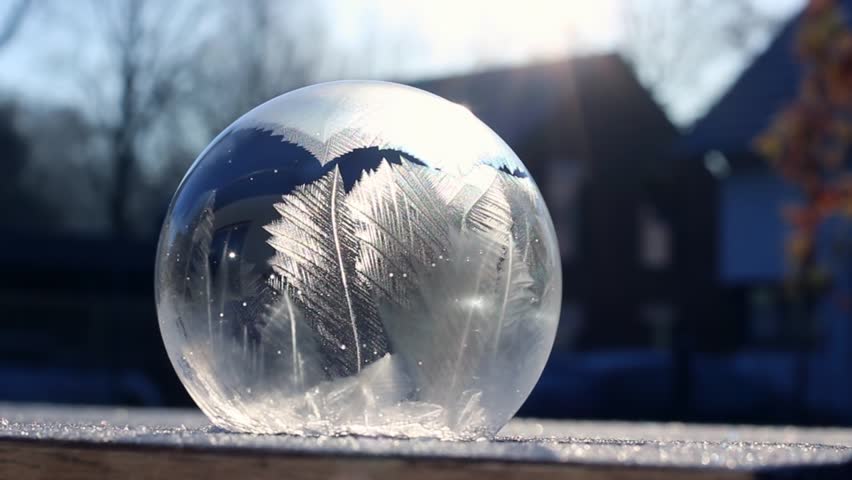 Macro Panning Of Frozen Blue Ice Bubbles Close Up Of Frozen In Blue Ice ...