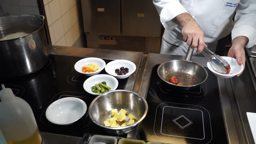 People Cooking In Hotel Restaurant Kitchen, Cook Preparing Food, Man At ...