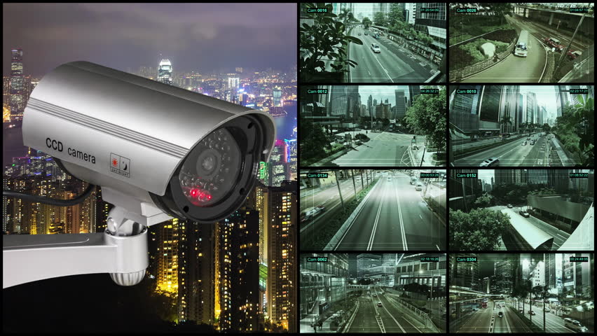 CCTV Split Screen. Cctv Surveillance Camera Monitoring Highway Roads In ...
