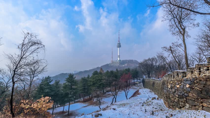 SEOUL,SOUTH KOREA - 10 DECEMBER 2017 : Time Lapse Snow Season Of N ...