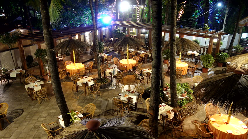 View From Above. Outdoor Outdoor Restaurant Or Cafe Among Palm Trees ...