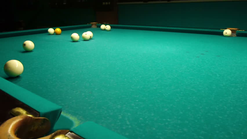 Playing Billiards - Closeup Of Colored Pool Balls Rolling On Green ...