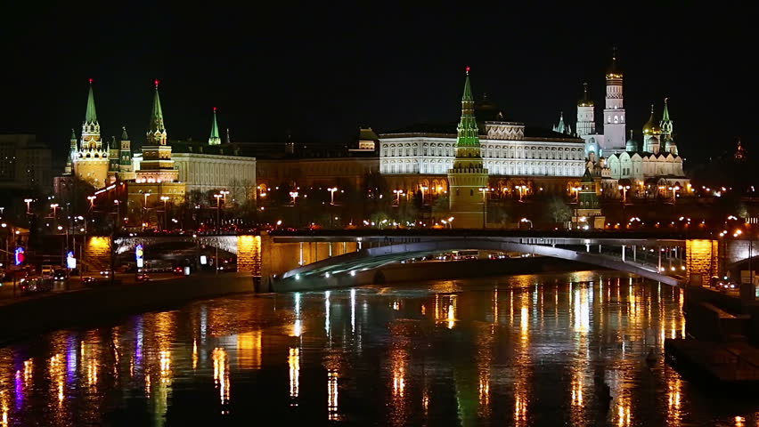 Zoom In Of Stunning Night View Of Kremlin, Moscow, Russia Stock Footage ...