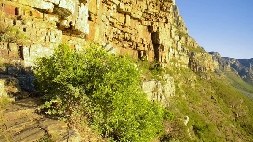 Green Grassy Rocky Hill, Table Mountain, South Africa Stock Footage ...