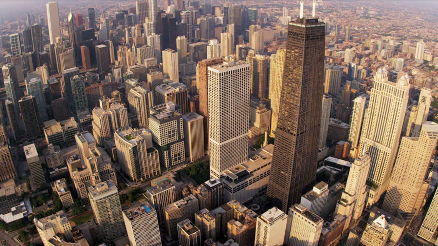 Stock Video Clip of Aerial sunrise overhead view downtown Chicago ...