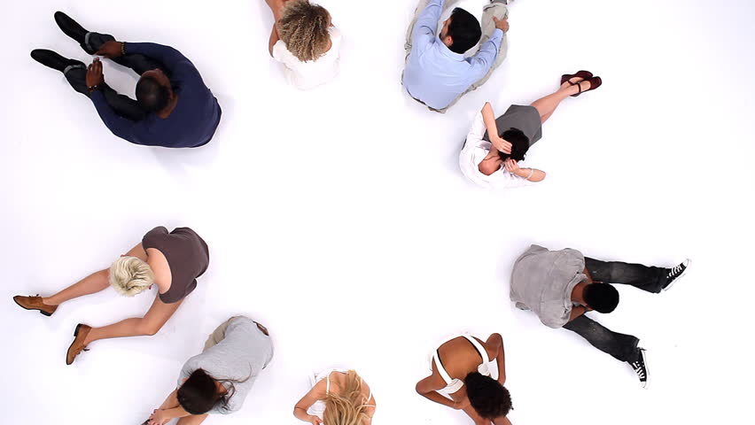 Diverse Group Of Young People Walking Past Camera, Shot From Above In A ...