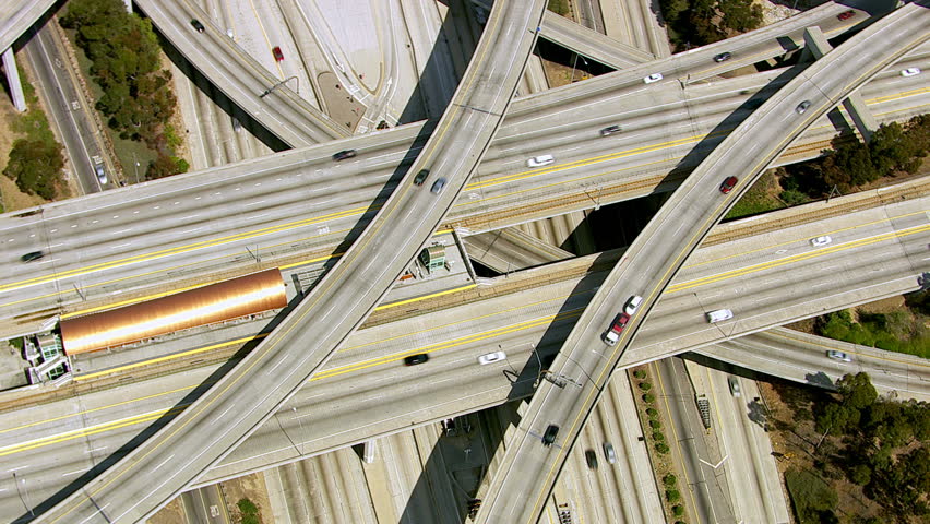 Aerial View Of Los Angeles Freeway Intersection Stock Footage Video ...