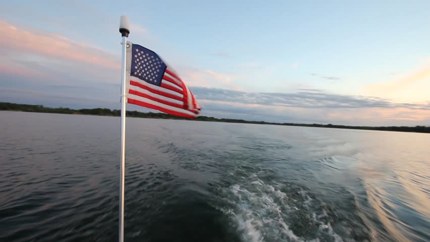 American Flag Sunset Boat