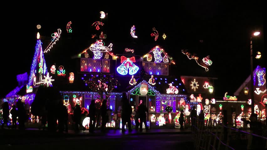 House Decorated With Colorful Christmas Lights For Christmas Holidays ...