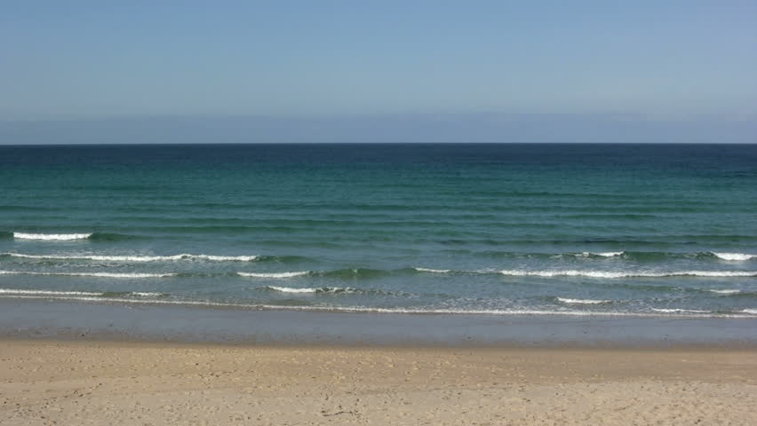 Wide, Static Beach Scene With Blue Sky, Sand, Sea Water, Waves. Perfect ...