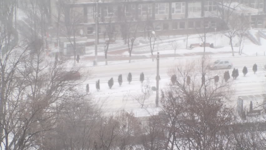 Extreme Blizzard Cars In Traffic Caught In The Storm Aerial Still-Shot ...