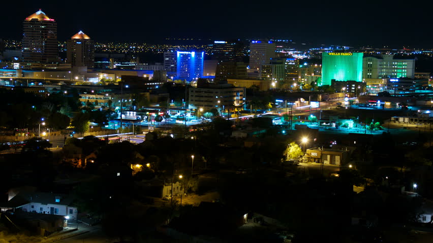 Albuquerque, NM Night Timelapse Of Downtown ABQ? Stock Footage Video ...