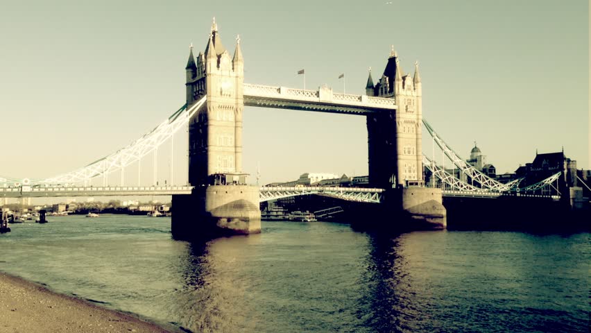 London Tower Bridge With Purple Sunset In The Background. Stock Footage ...