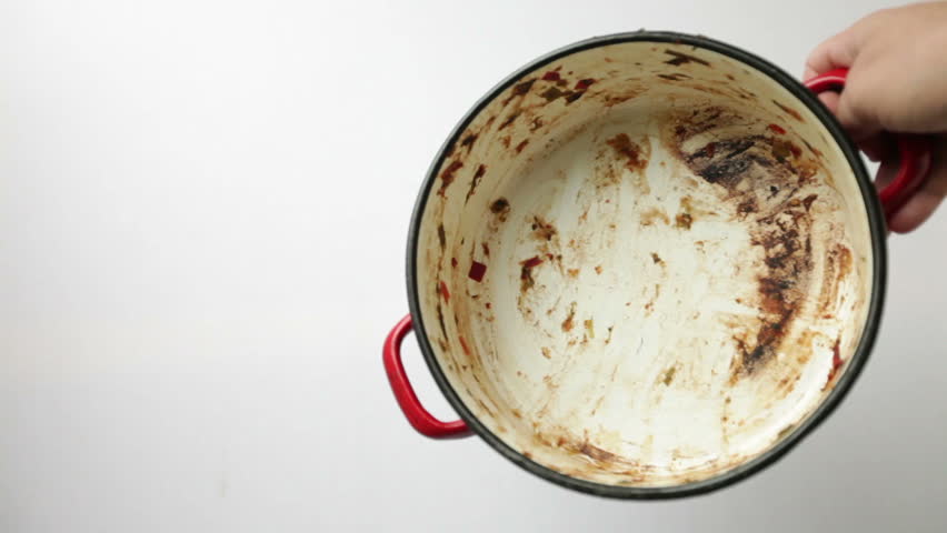 Dirty Burned Enamel Saucepan Pot. Stock Footage Video (100% Royalty ...