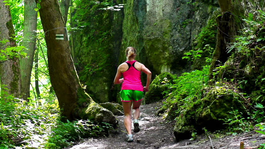 Young Fitness Woman Running In Jungle Forest On Koh Samui. HD ...