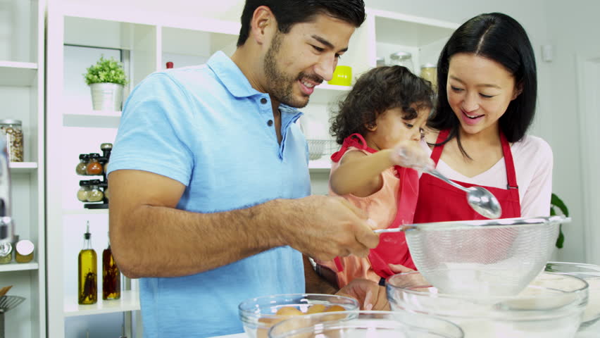 Close Up Cute Little Asian Chinese Girl Child Wearing Red Apron Home ...
