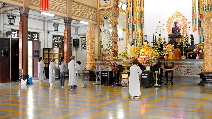 NHA TRANG, VIETNAM - JULY 24: Prayers In Long Son Pagoda Buddhist ...