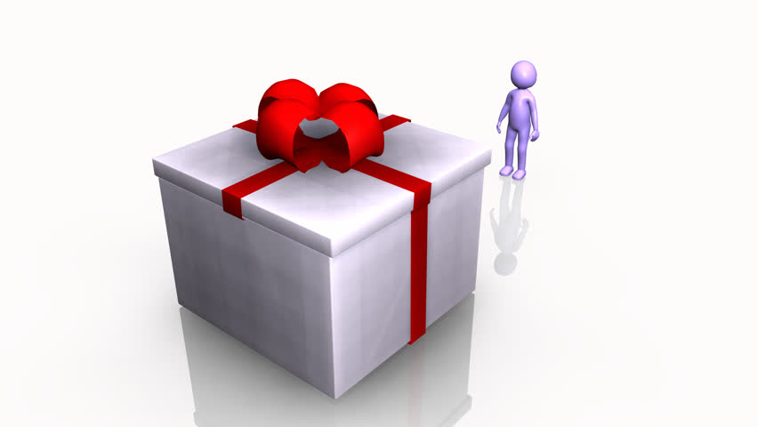 Curious 3D Man Opening A Gift Box Against A White Background Stock ...