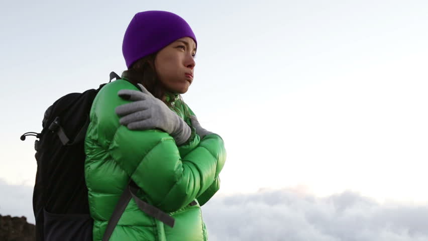 Stock video of freezing woman feeling cold outdoors trying | 7419967 ...