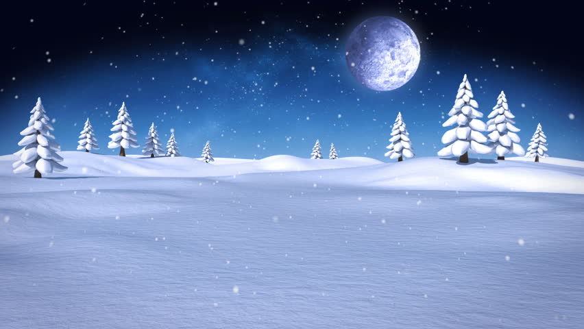Dreamlike Winter Scenery With Snowy Firs Under Fantastic Big Full Moon ...