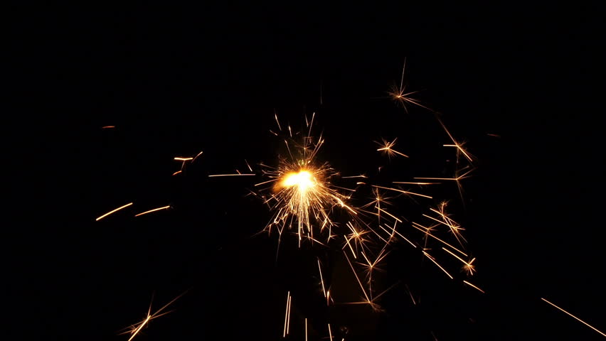 Sparkler Over Black (HD). Gun Powder Sparks Shot Against Deep Dark ...