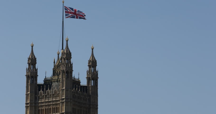 British Flag On Palace Of Westminster, Houses Of Parliament In London ...