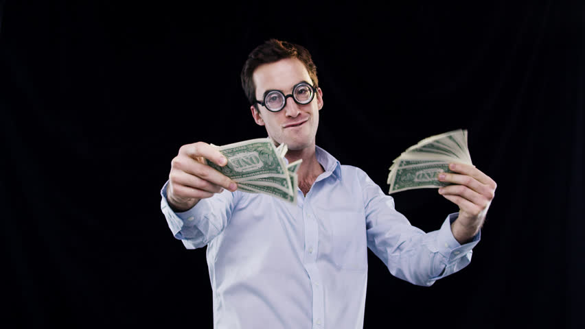 Geeky Man Fanning Money Slow Stock Footage Video (100% Royalty-free ...