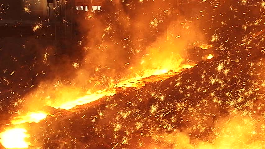 Sparks Of Molten Metal During The Process Of Smelting Iron Stock ...